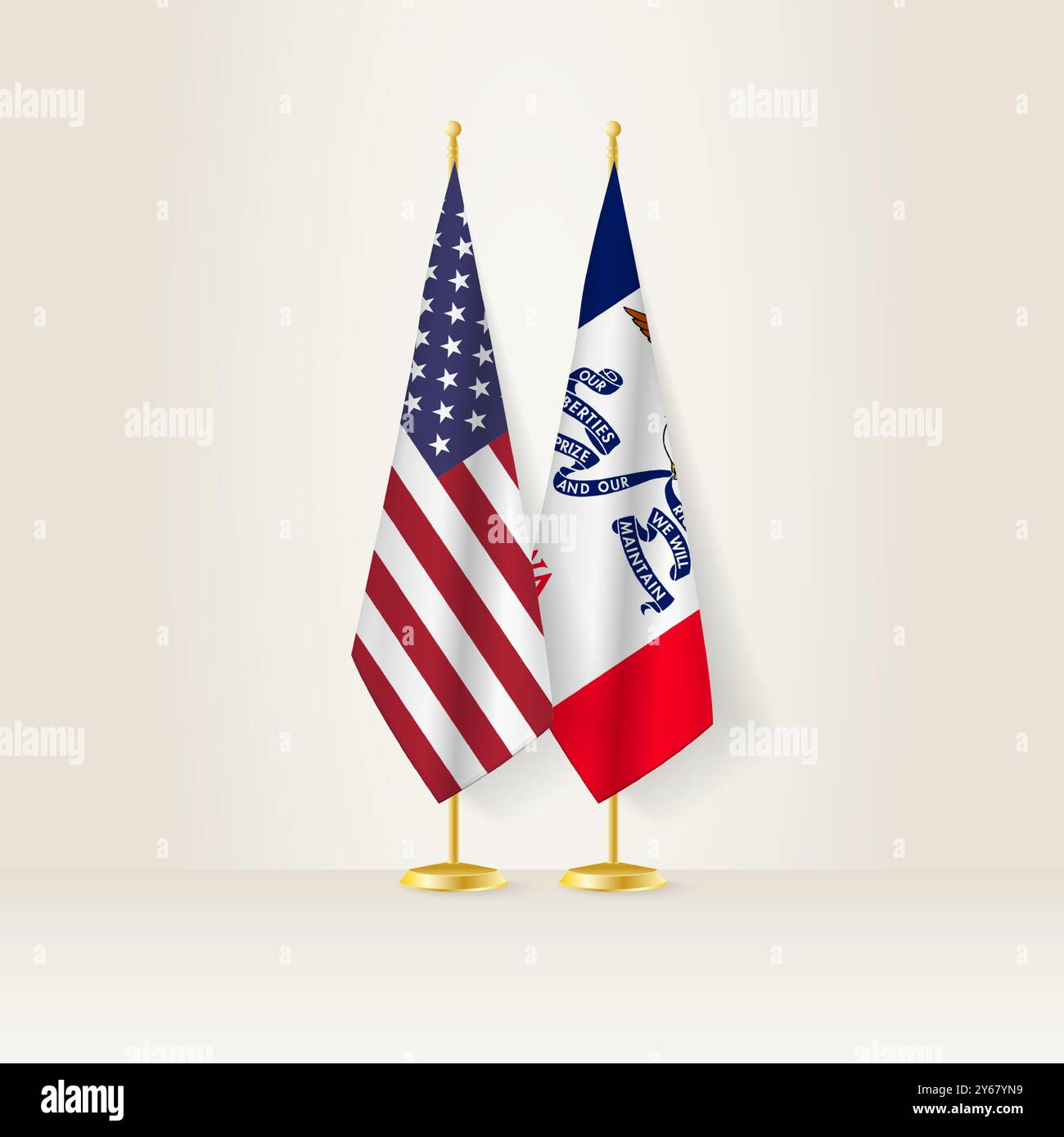 United States and Iowa national flag on a light background. Vector ...
