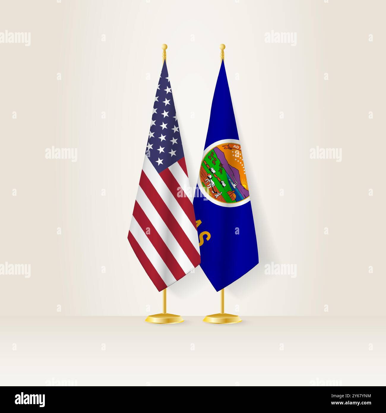 United States and Kansas national flag on a light background. Vector ...