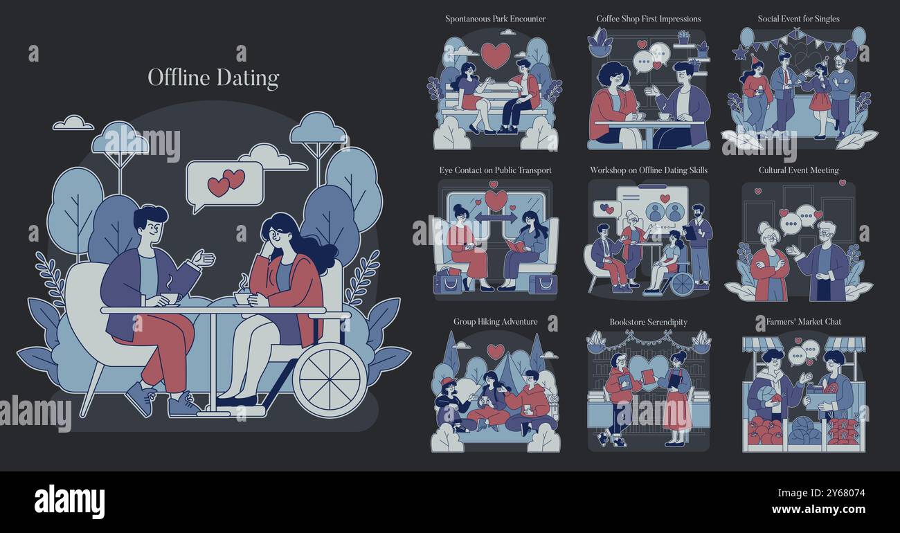 Offline Dating set. Romantic encounters and potential relationship ...