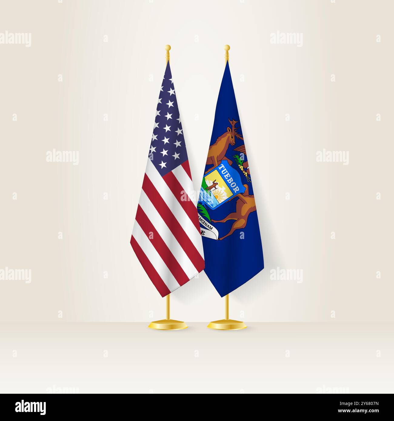 United States and Michigan national flag on a light background. Vector ...