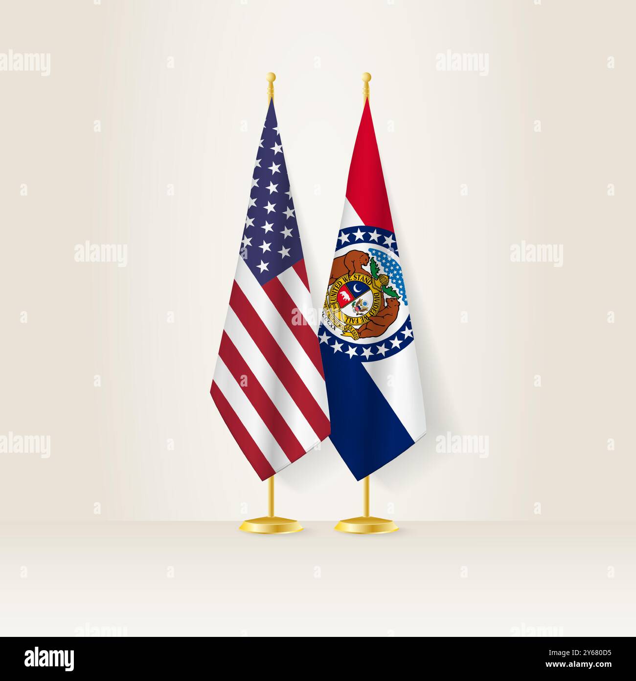 United States and Missouri national flag on a light background. Vector ...