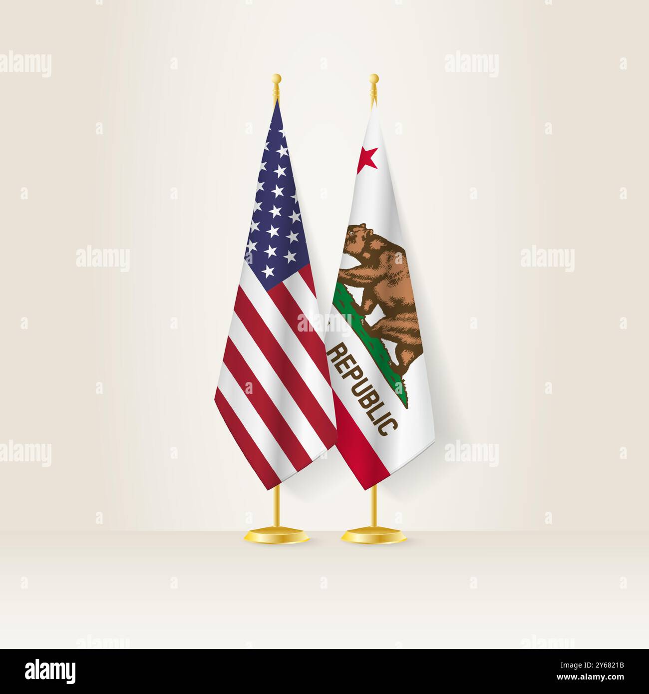 United States and California national flag on a light background ...