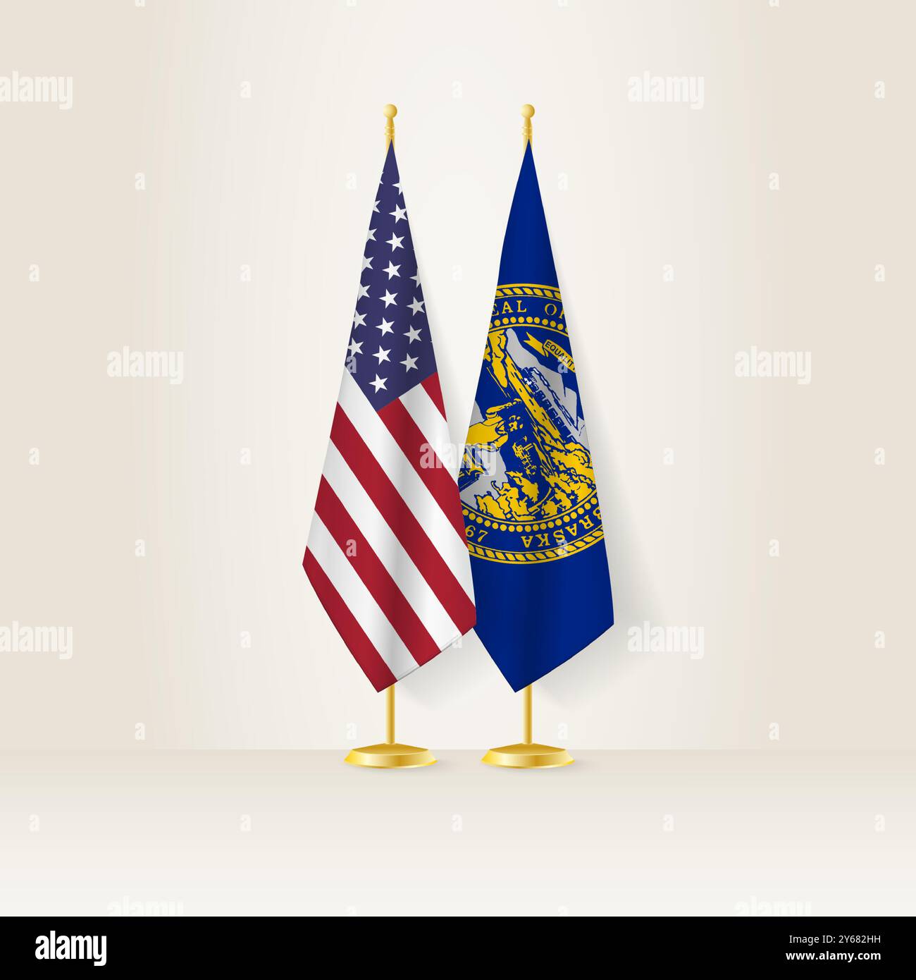 United States and Nebraska national flag on a light background. Vector ...