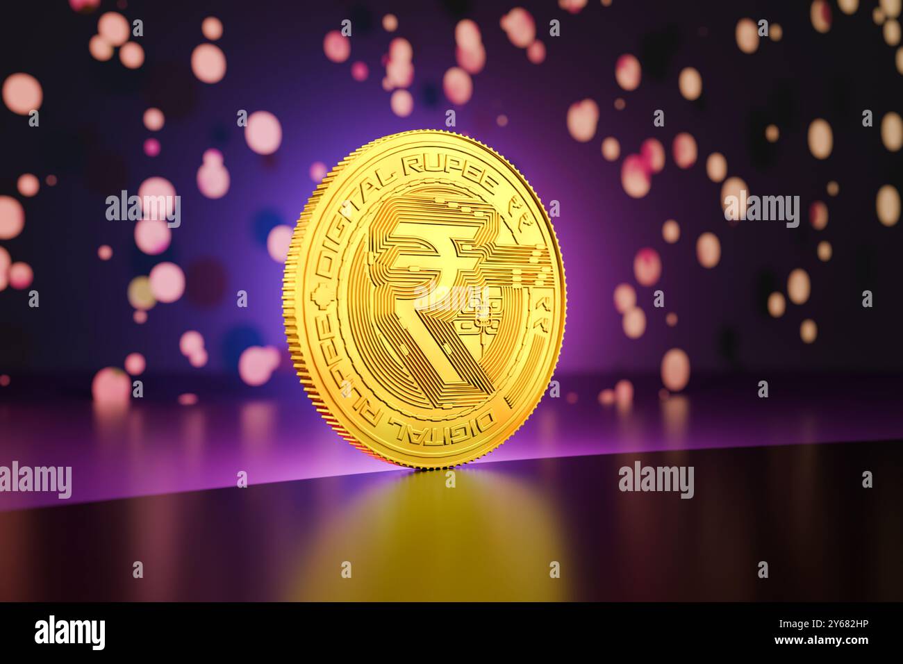 Digital Indian Rupee Gold Coin Crypto Currency - 3D Illustration Render ...