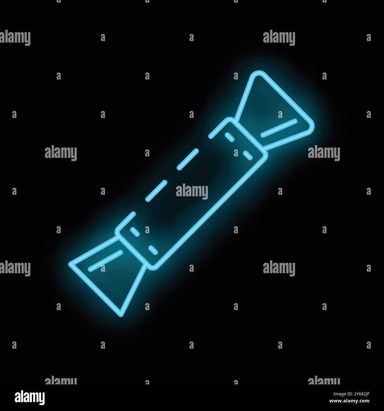 Blue neon sign of a christmas cracker candy glowing on black background ...