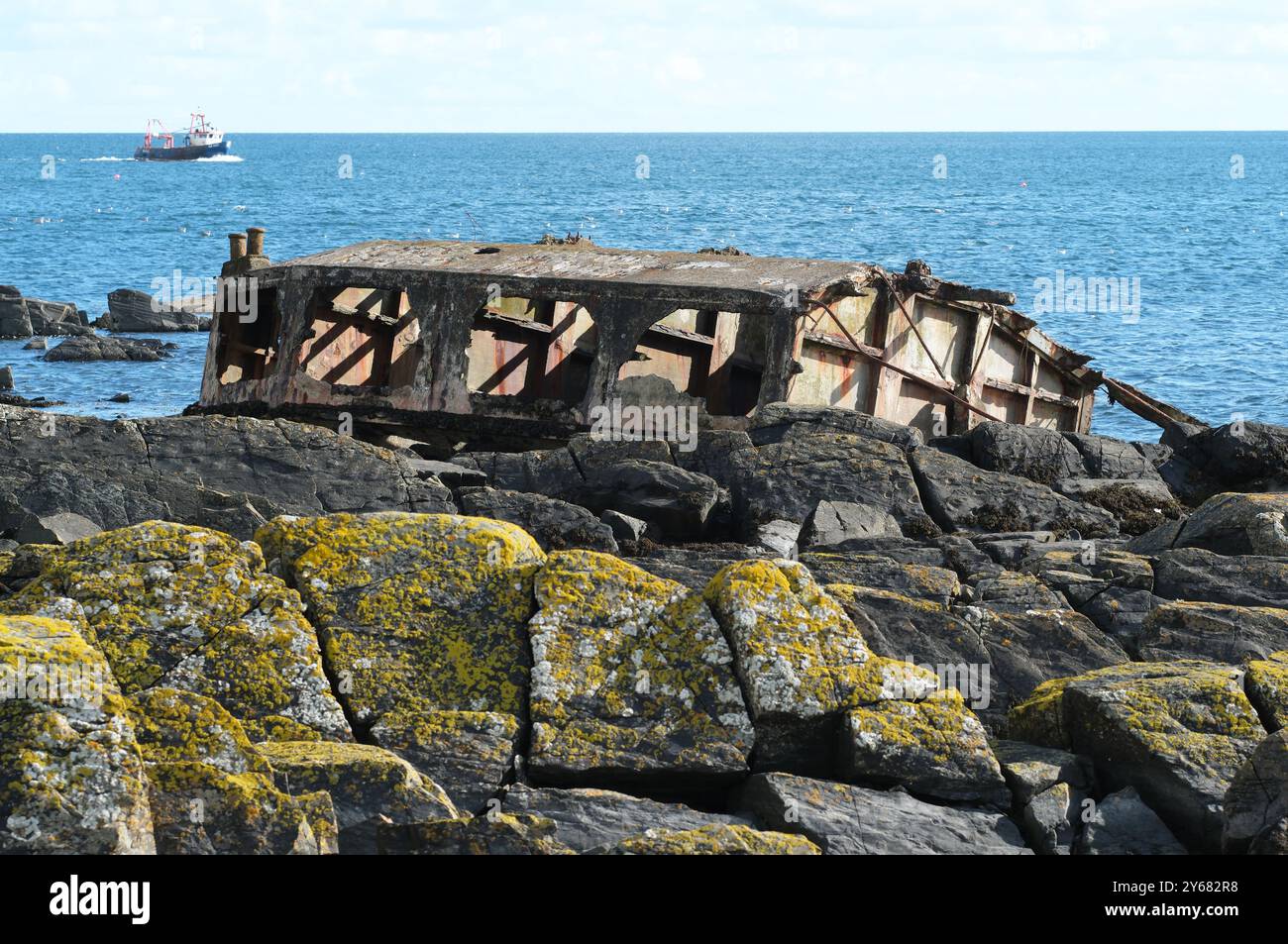 Garlieston Scotland UK remains of a Beetle a floating pier pontoon part ...