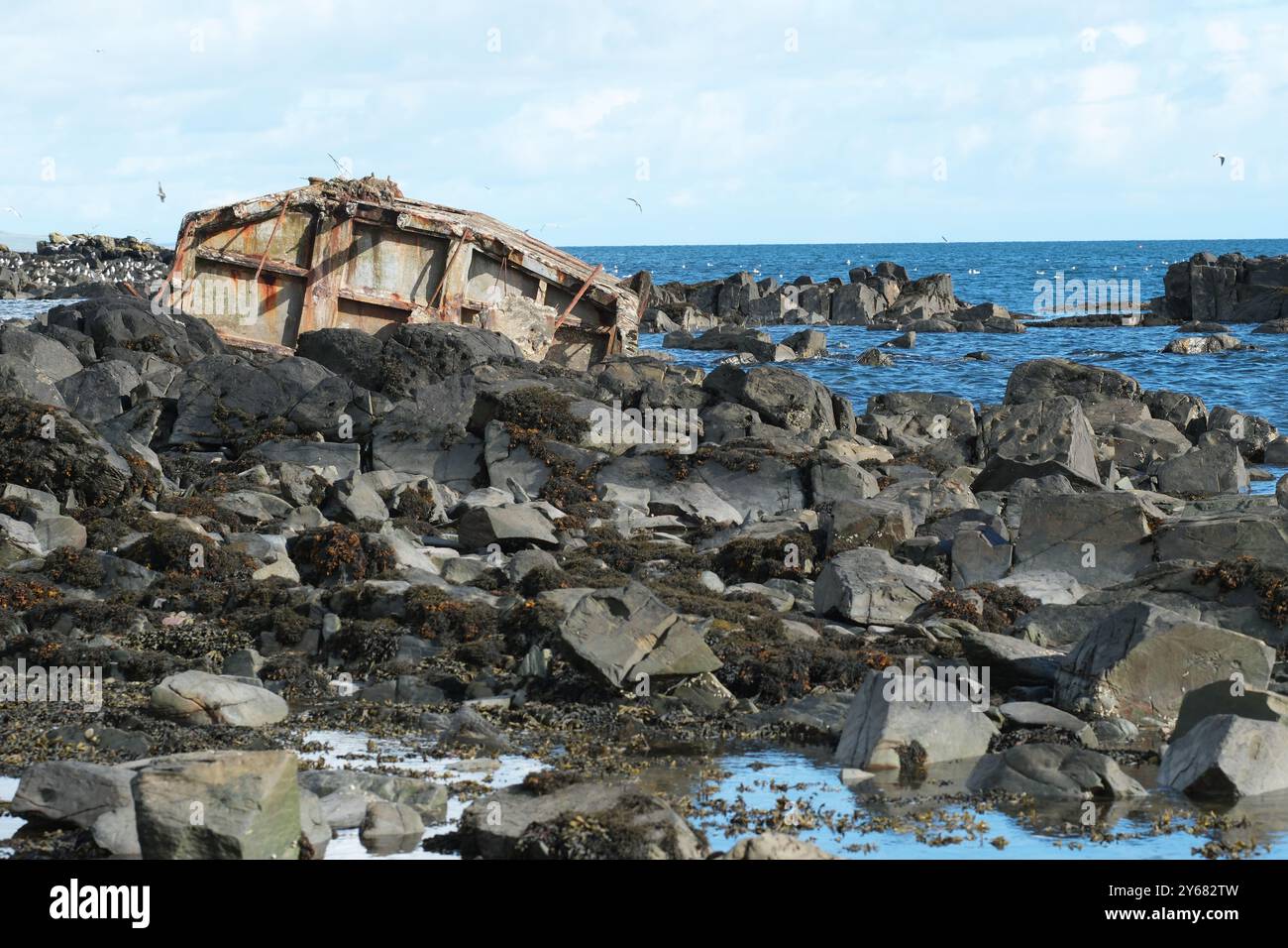 Garlieston Scotland UK remains of a Beetle a floating pier pontoon part ...