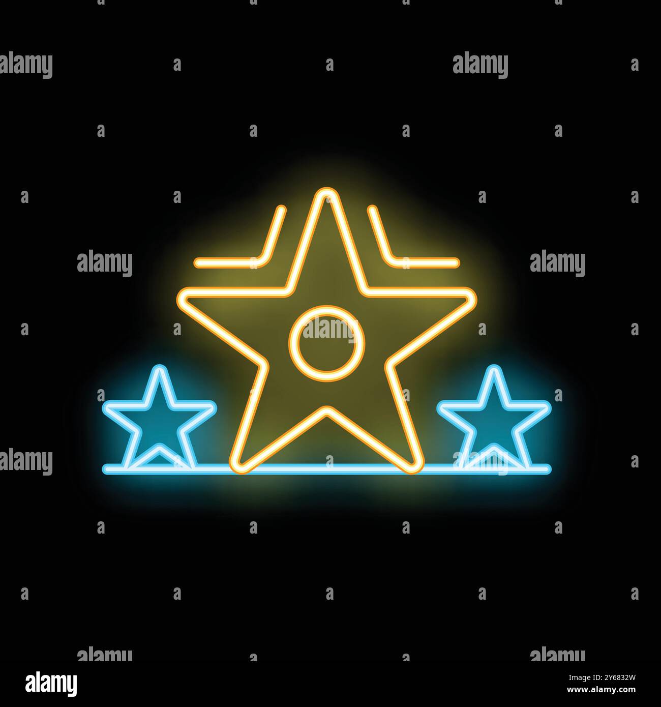 Neon sign showing three stars on black background with copy space Stock ...