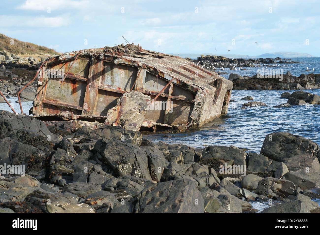 Garlieston Scotland UK remains of a Beetle a floating pier pontoon part ...