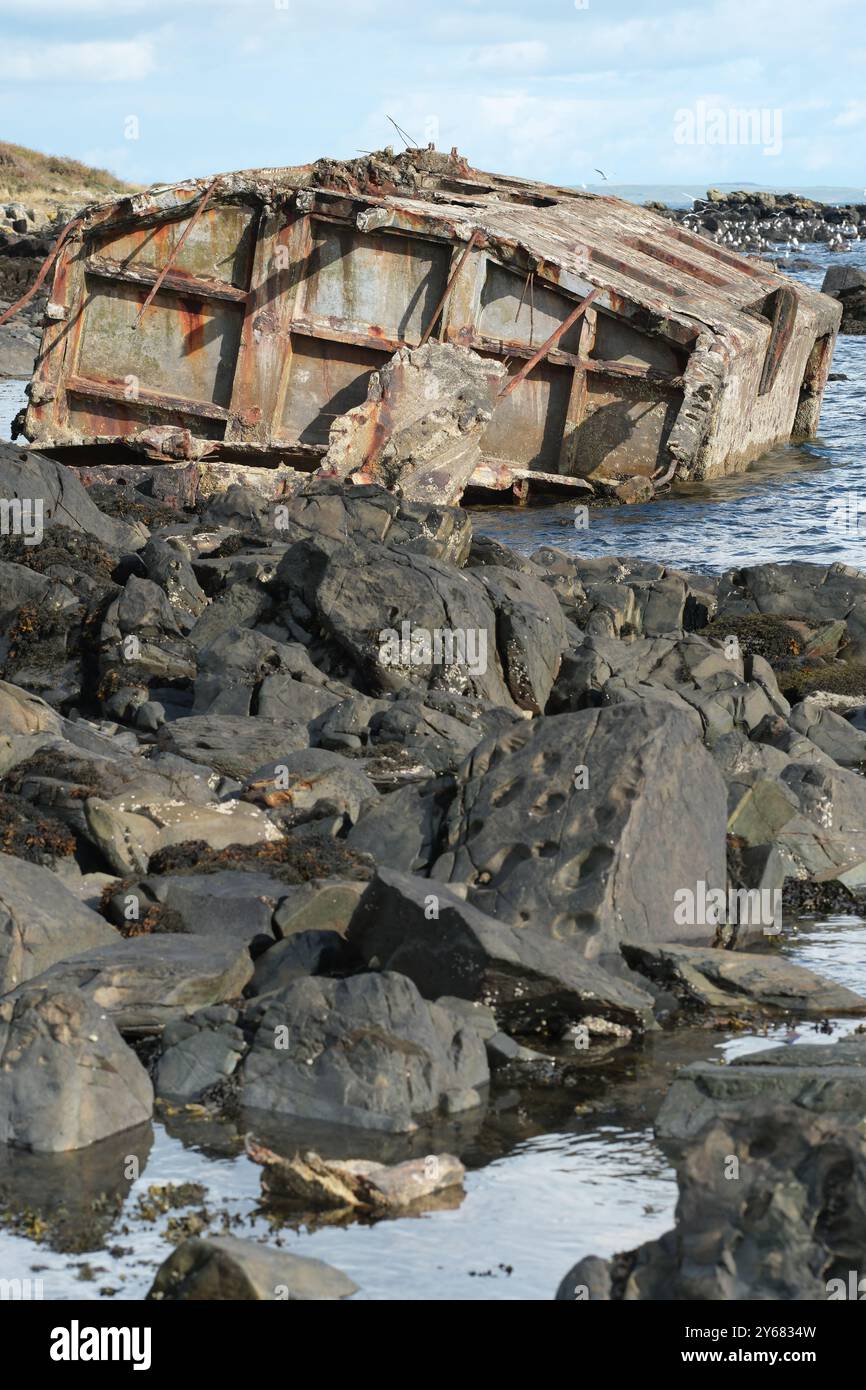 Garlieston Scotland UK remains of a Beetle a floating pier pontoon part ...