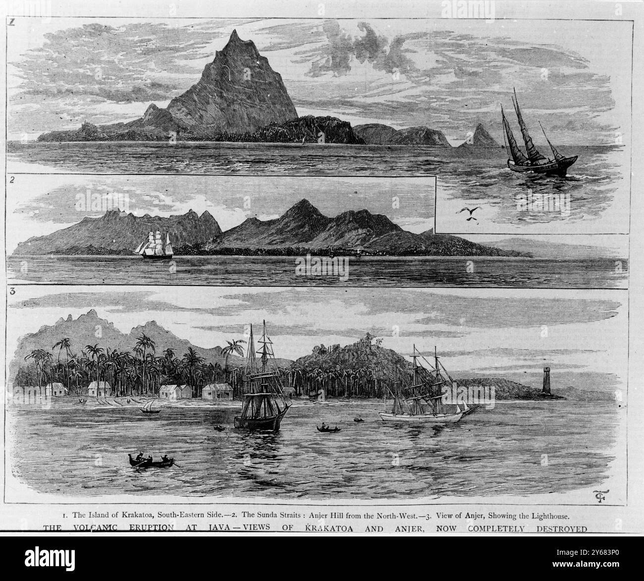 The volcanic eruption of Krakatoa in the straits of Sunda midway ...