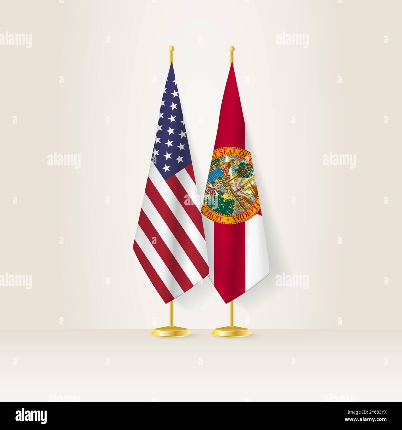 United States and Florida national flag on a light background. Vector ...