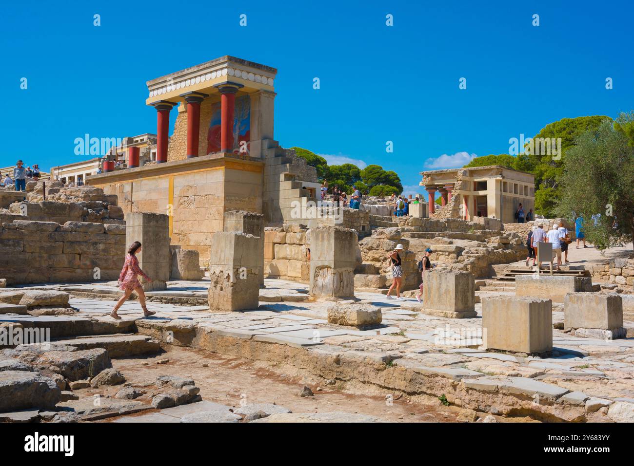 Knossos Crete, view in summer of the ancient Minoan ruins of Knossos ...
