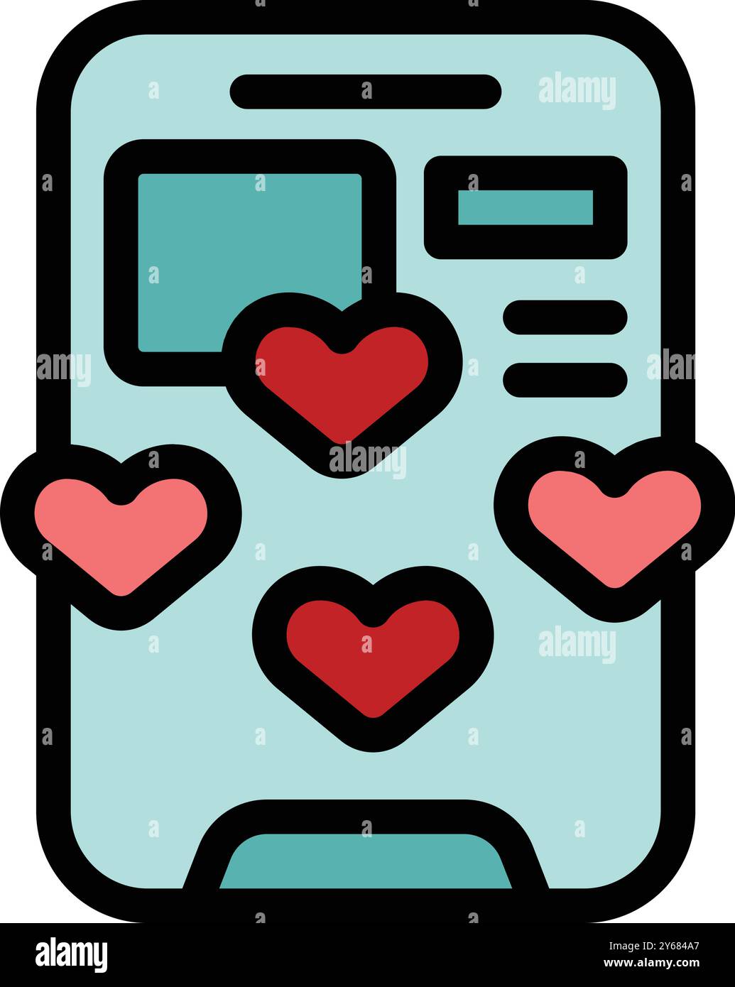 Smartphone with hearts emerging from the screen representing social ...