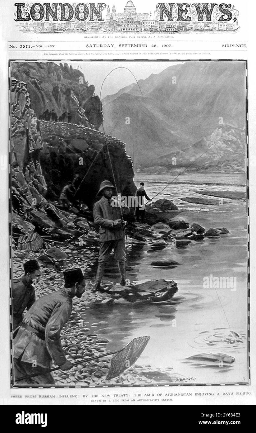 The Amir of Afghanistan enjoying a day's fishing,freed from Russian ...
