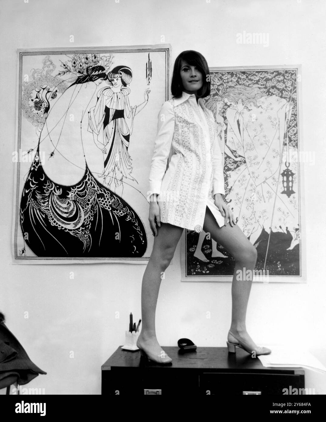 Sandie Shaw modelling a mini dress of her own fashion creation. The ...