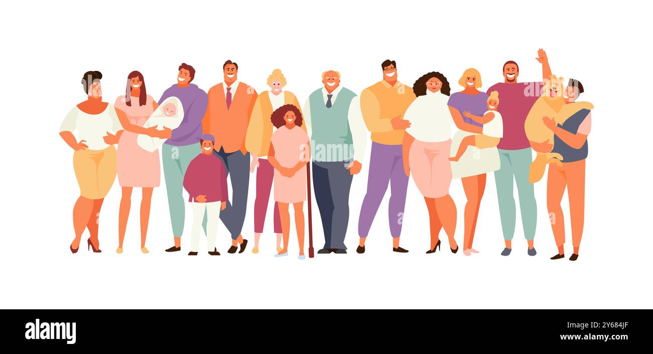 Big family isolated on a white background. Children and parents several ...