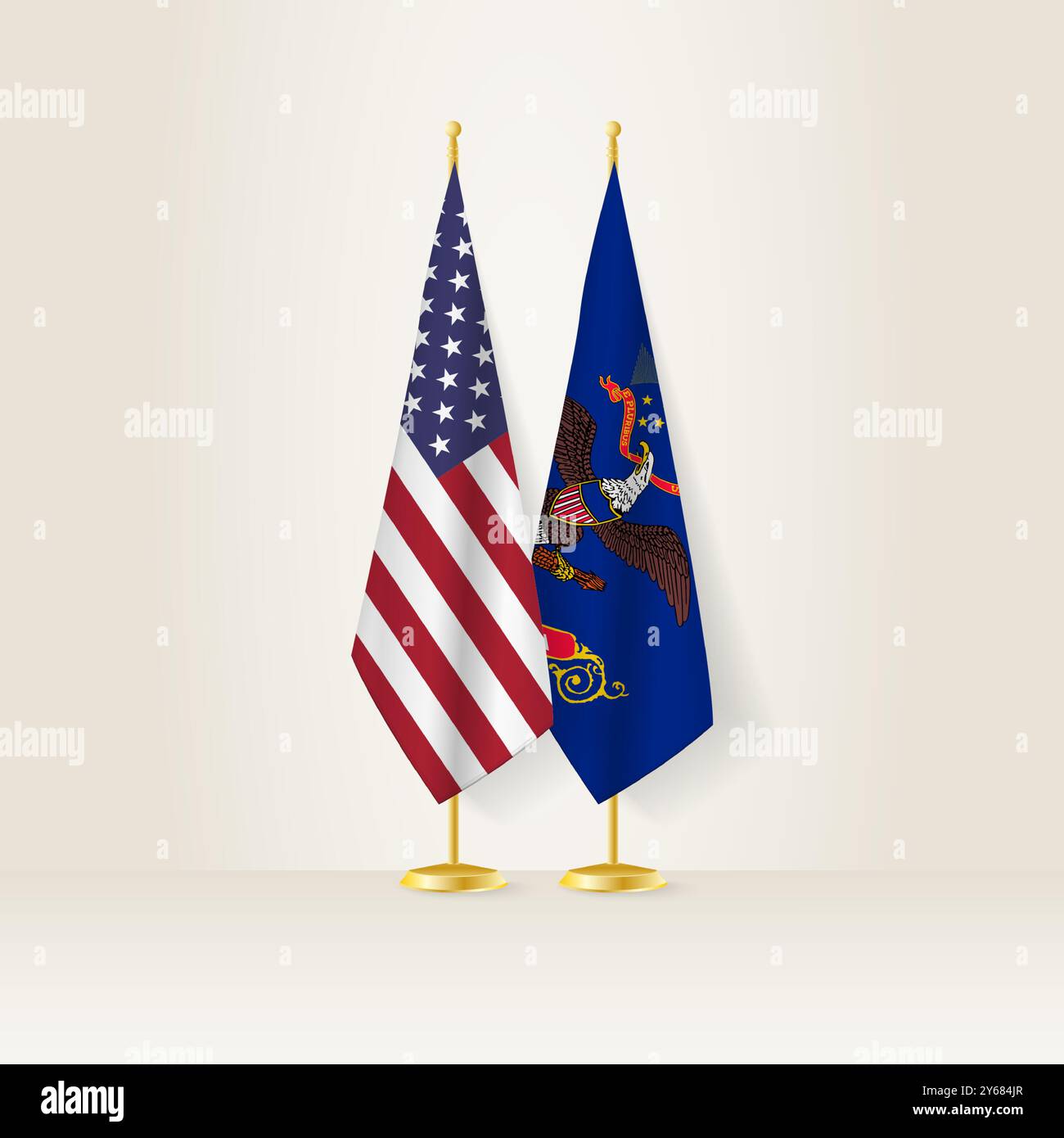 United States and North Dakota national flag on a light background ...