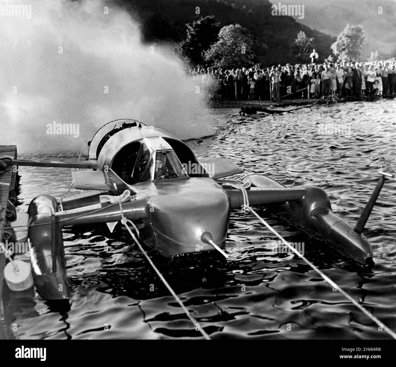 Lake Ullswater, Cumberland: Donald Campbell sits in the cockpit of his ...