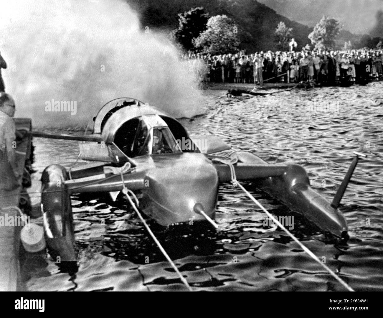 Lake Ullswater, Cumberland: Donald Campbell sits in the cockpit of his ...