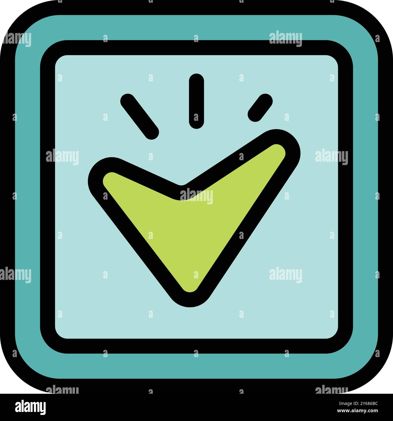 Simple icon of a green arrow pointing down, enclosed in a square frame ...