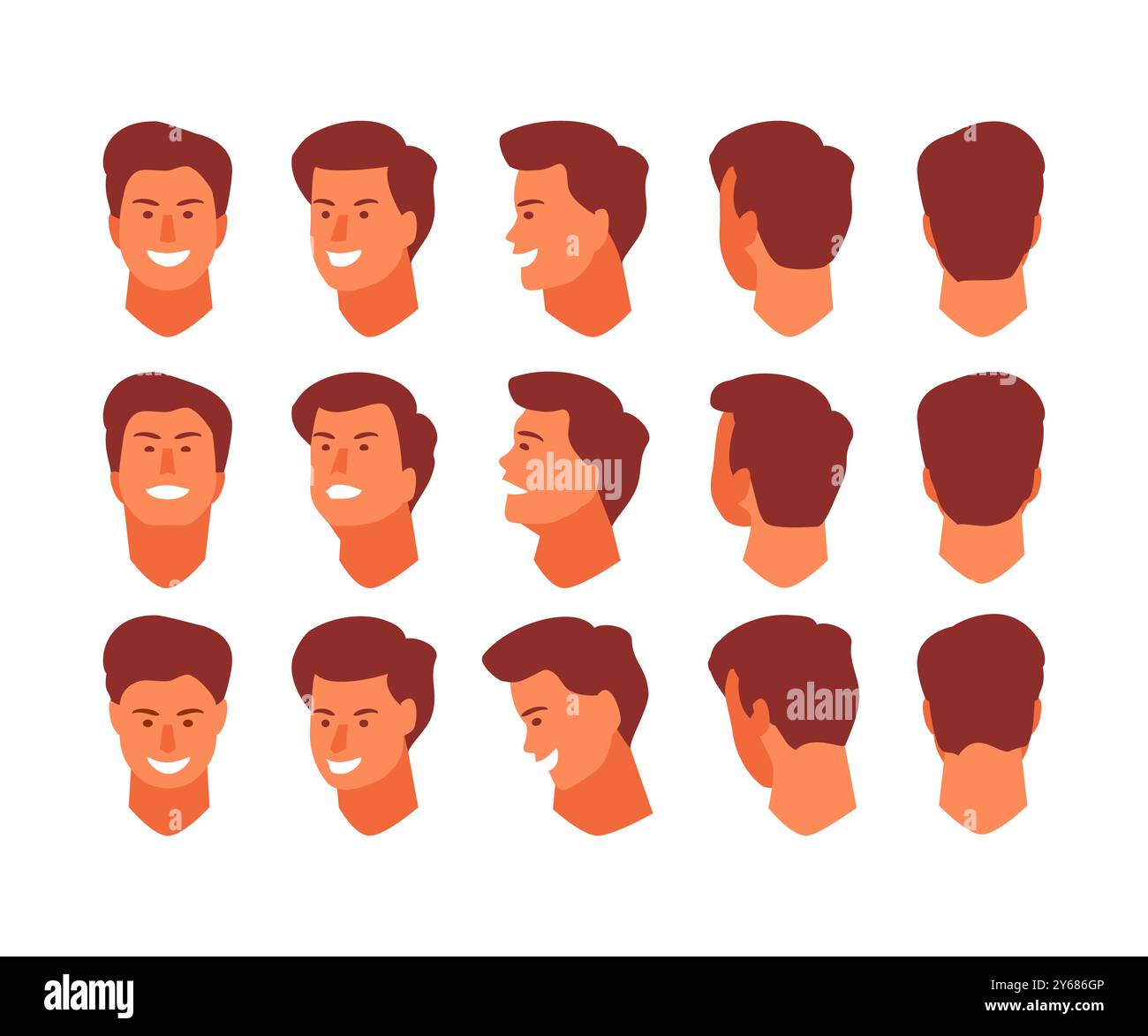 Man head view from different angles. Face front, side, top, bottom ...