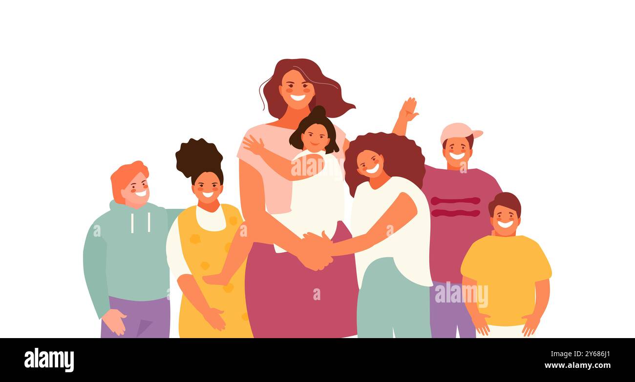 Female kindergarten teacher or a mother of many children. Vector ...