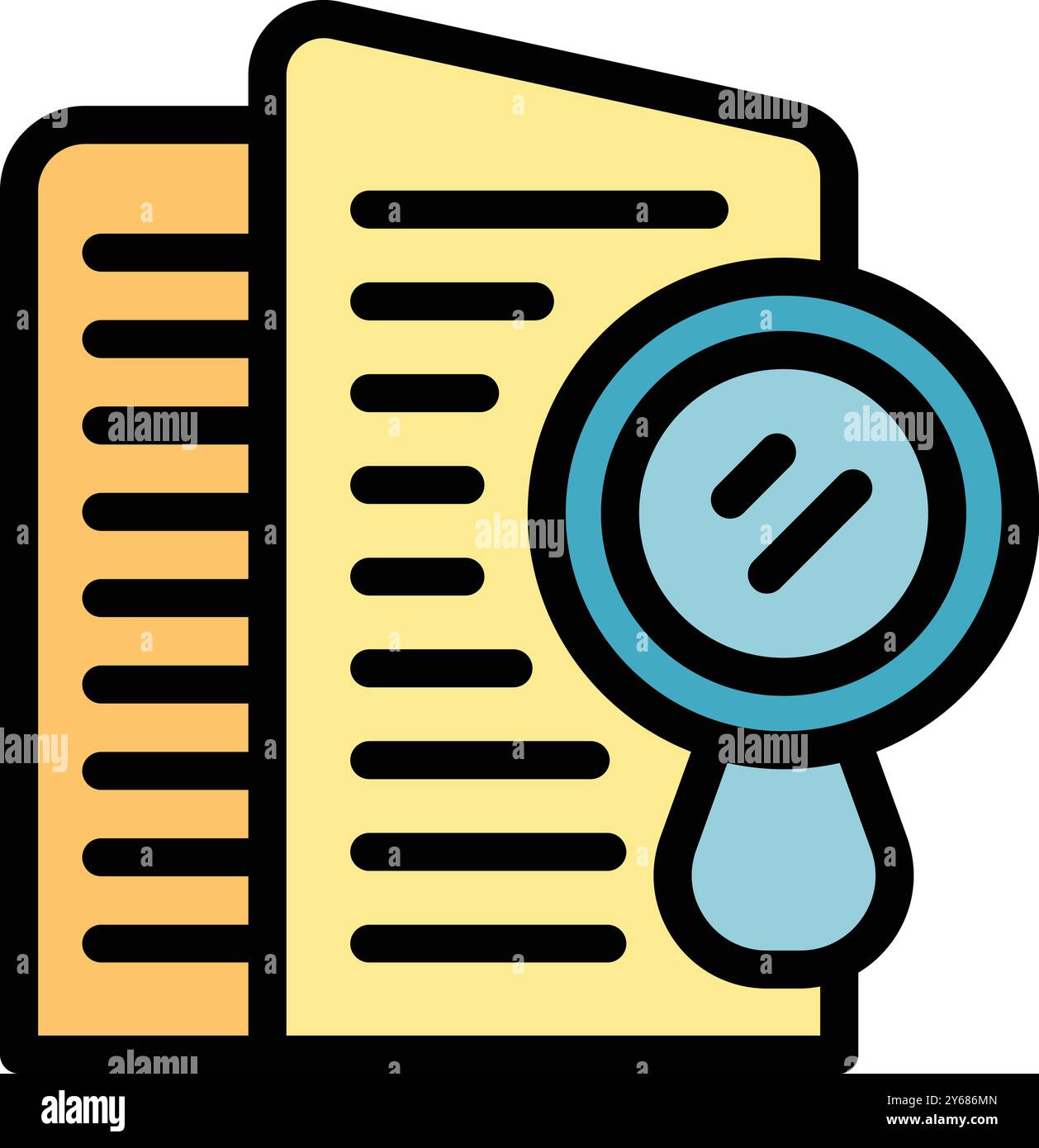 This vector illustration depicts a magnifying glass hovering over ...
