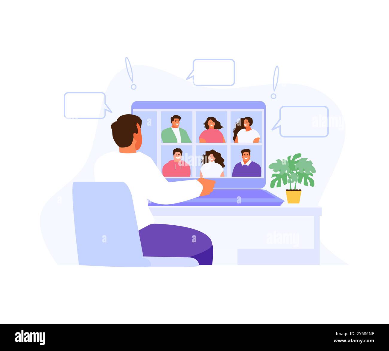 People group communicate using video chat. Online meeting webinar ...