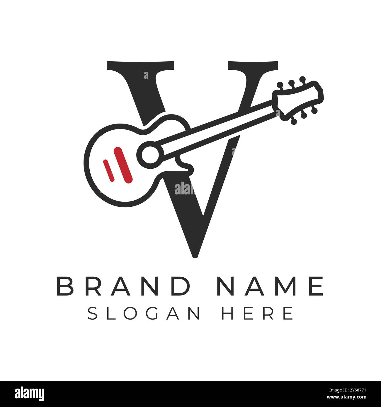 Initial Letter V Guitar icon with Line Art Style for Chord. Alphabet V ...