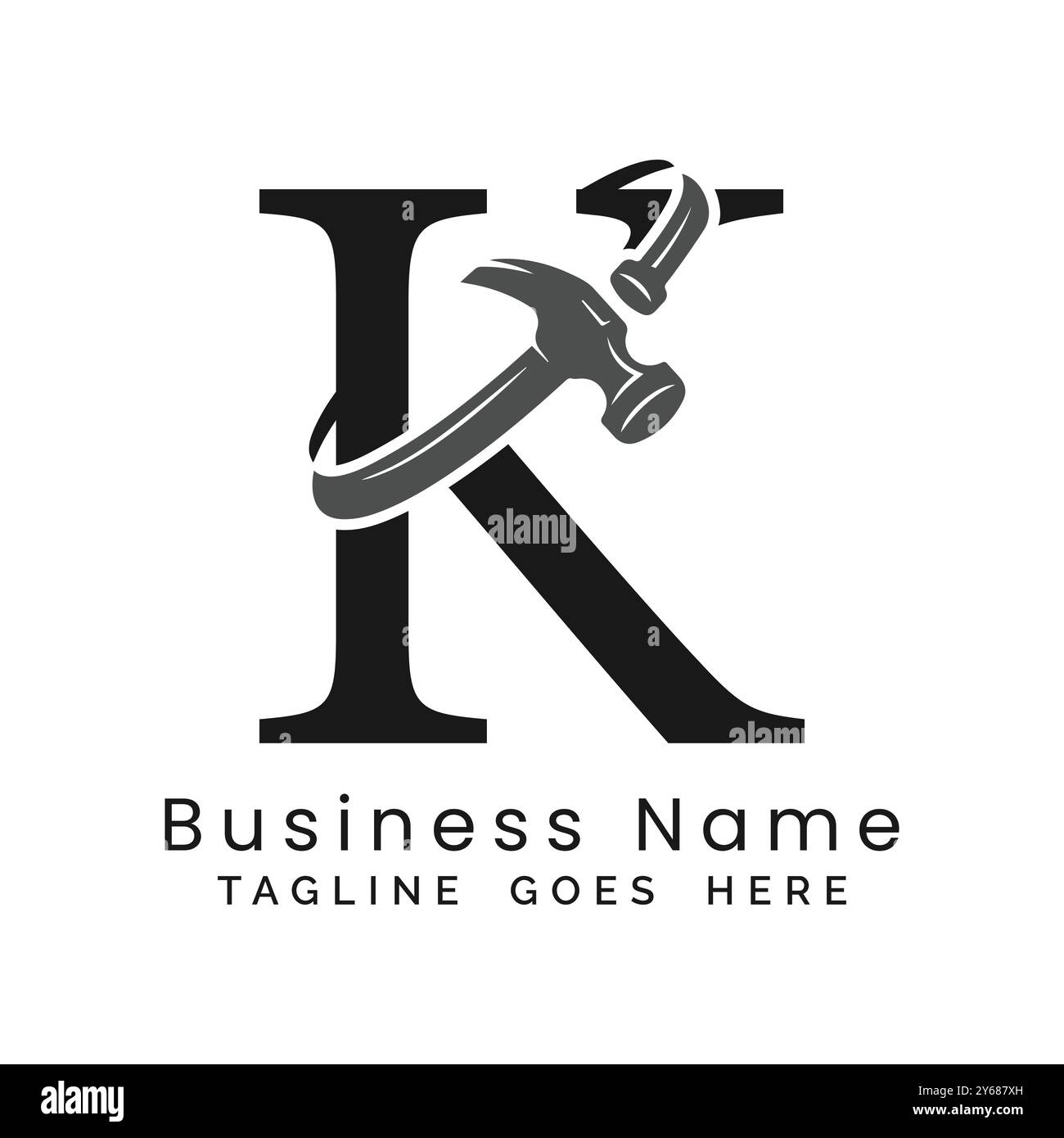 K Letter logo construction vector for woodworking company. Alphabet K hammer template ...