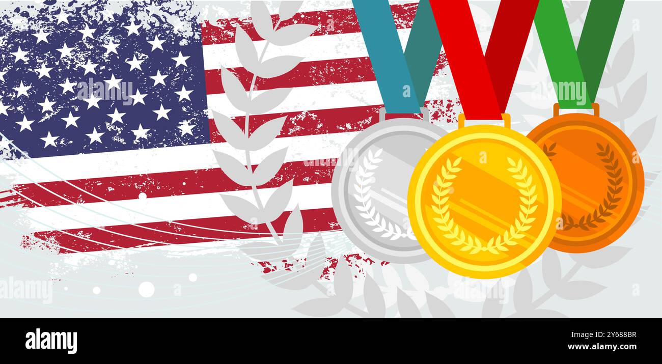 Three medals gold, bronze, silver on American flag Stock Vector Image & Art - Alamy
