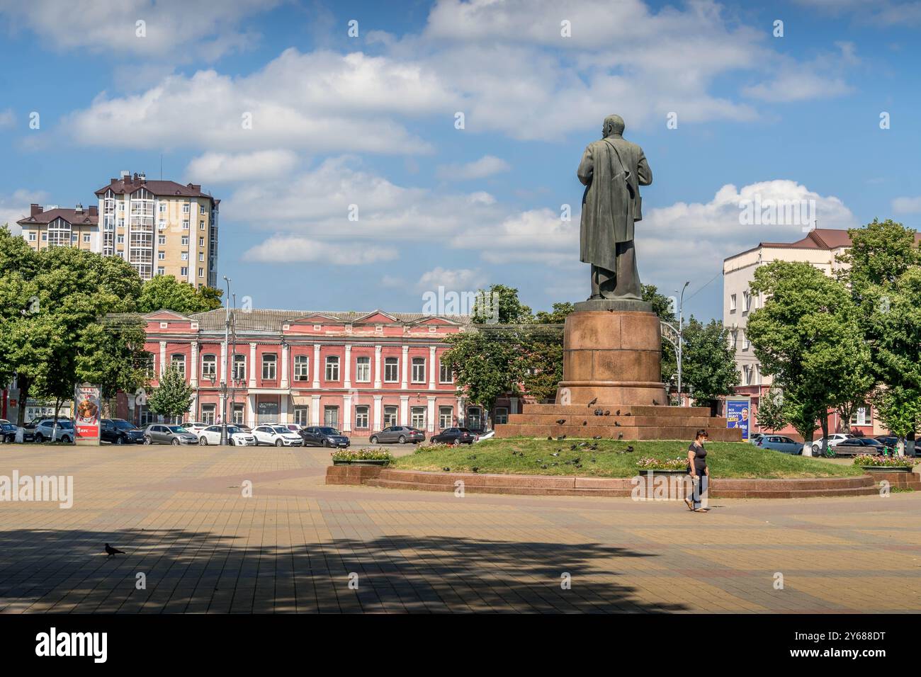 The statue of Vladimir Lenin, a Soviet communist leader, at city square ...