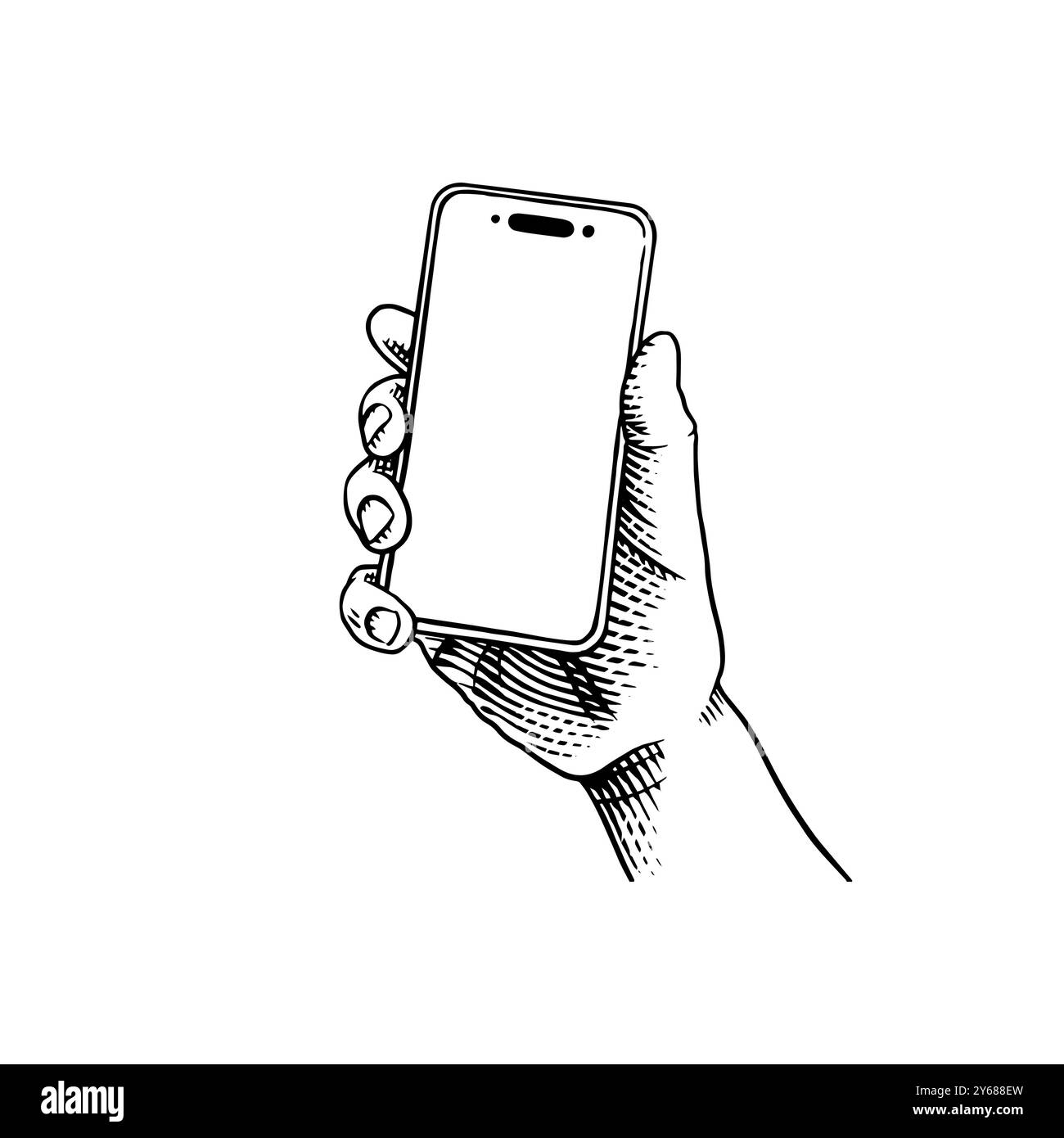 Hand holding mobile smart phone with blank screen. Vector clipart ...