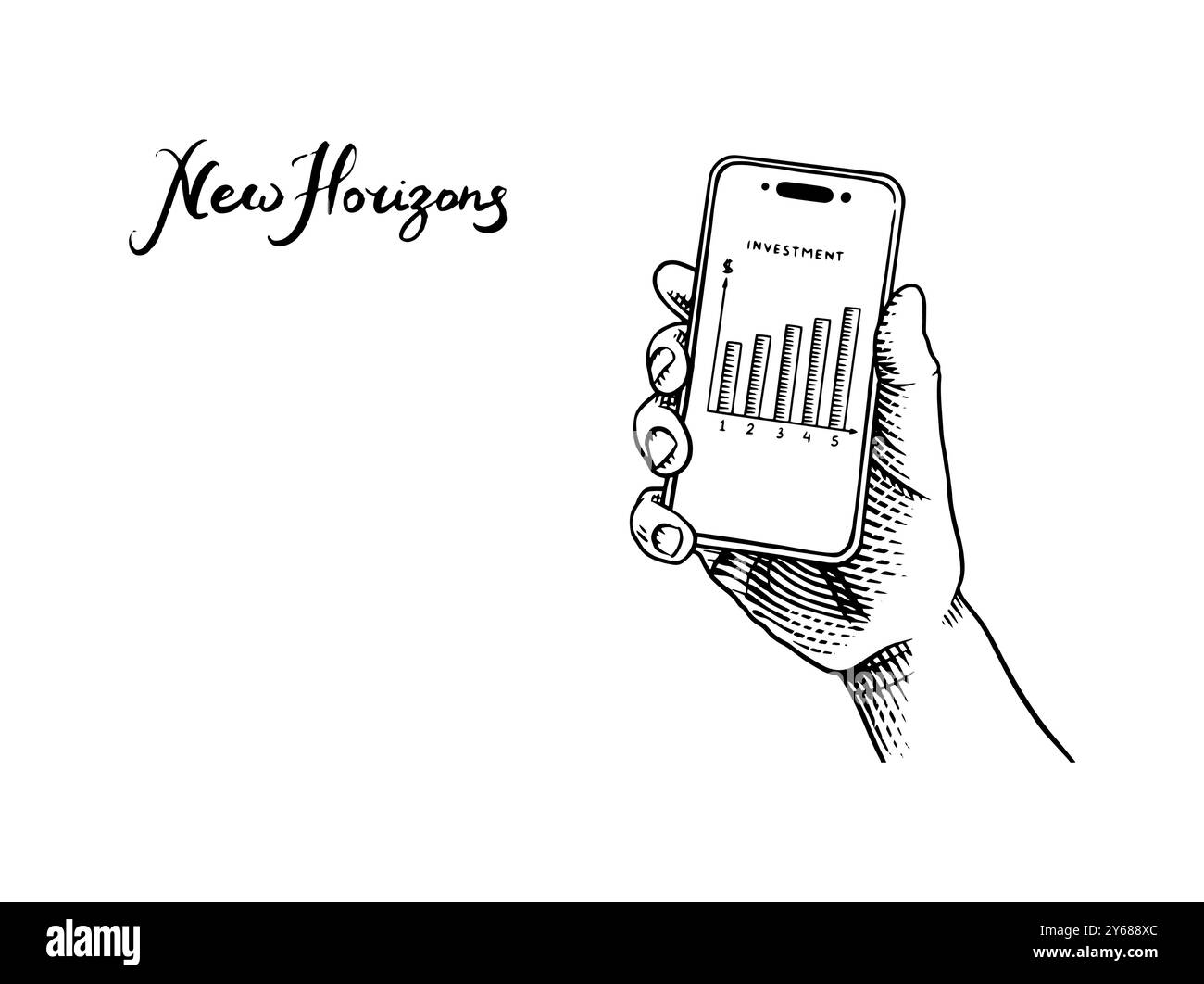 Hand holding phone with growing graph. Financial planning. Investing ...