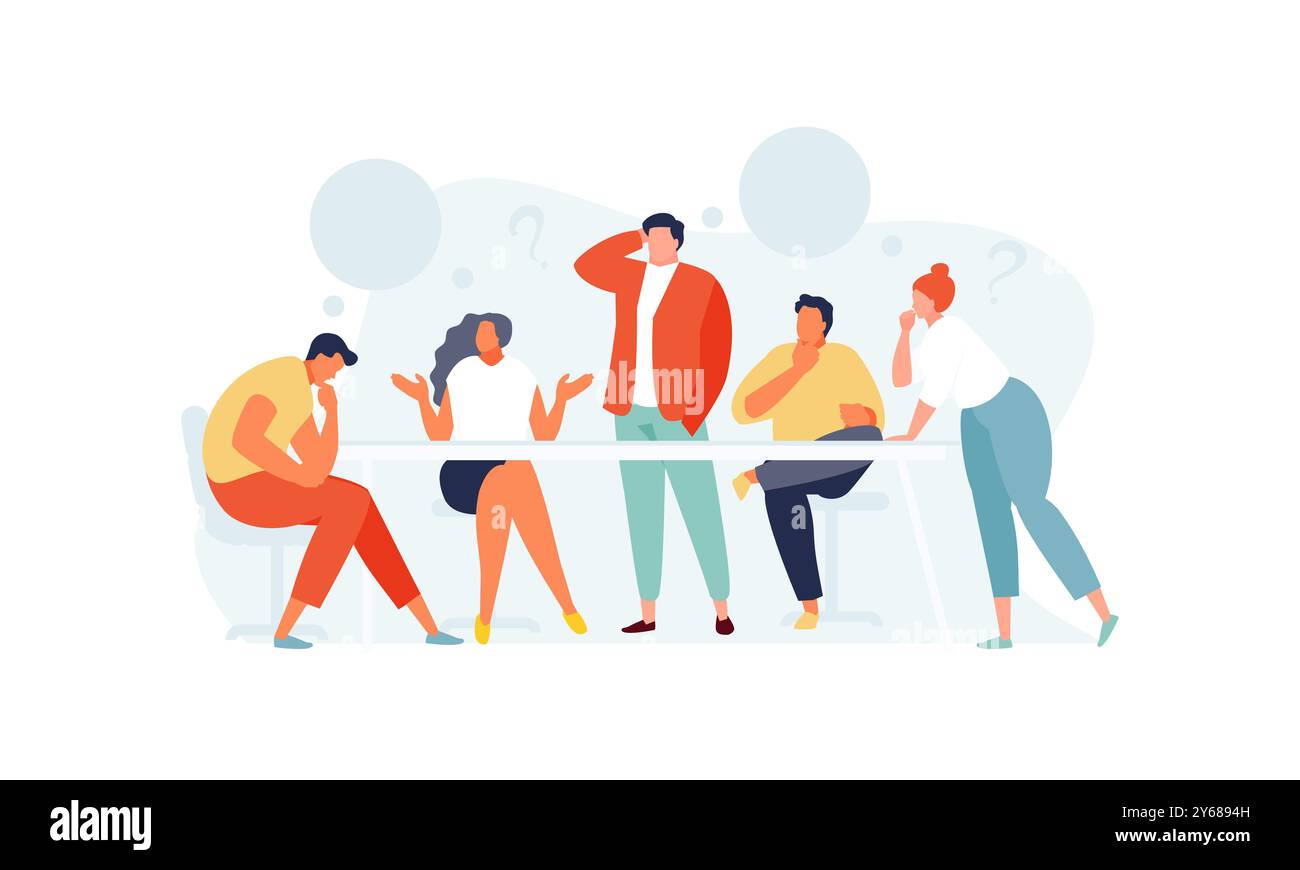 Group of thoughtful people. Brainstorm. Problem solving and teamwork vector illustration Stock ...