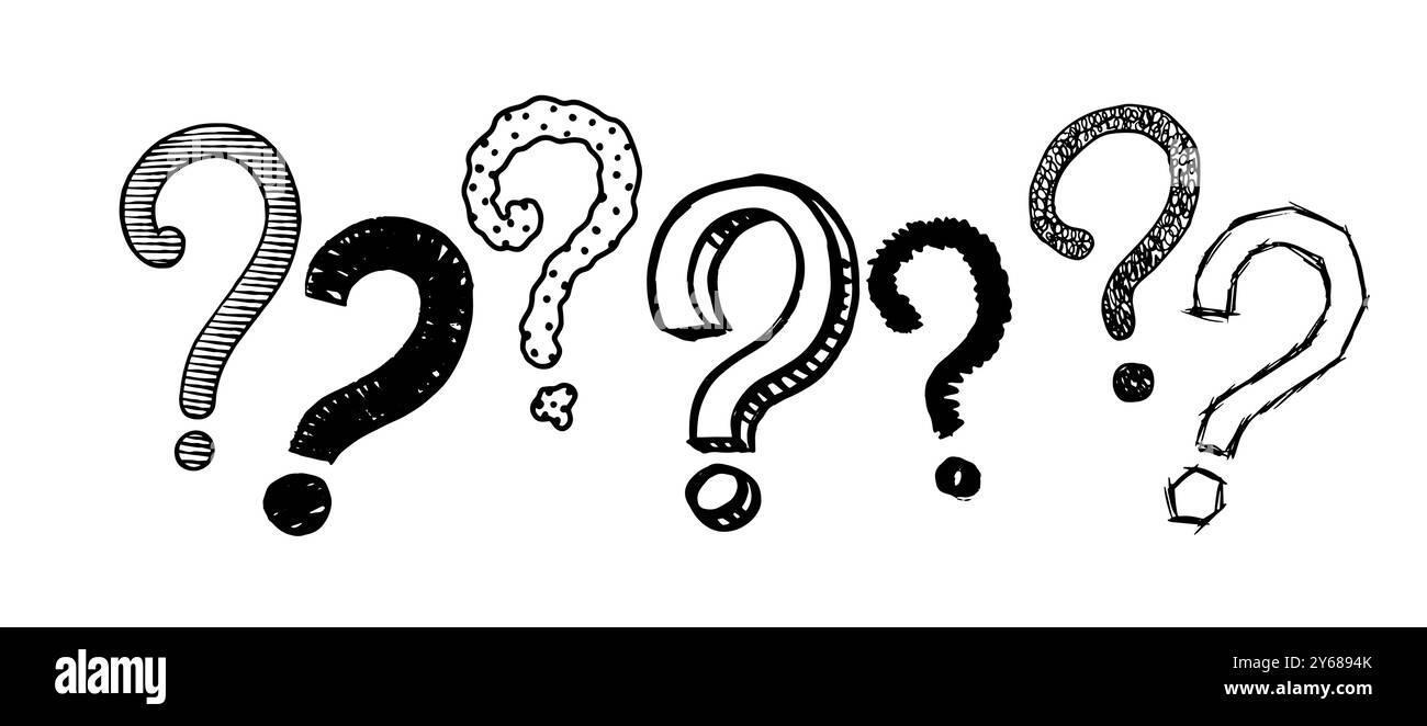 Hand drawn questions marks isolated on white background. Graphic inky ...