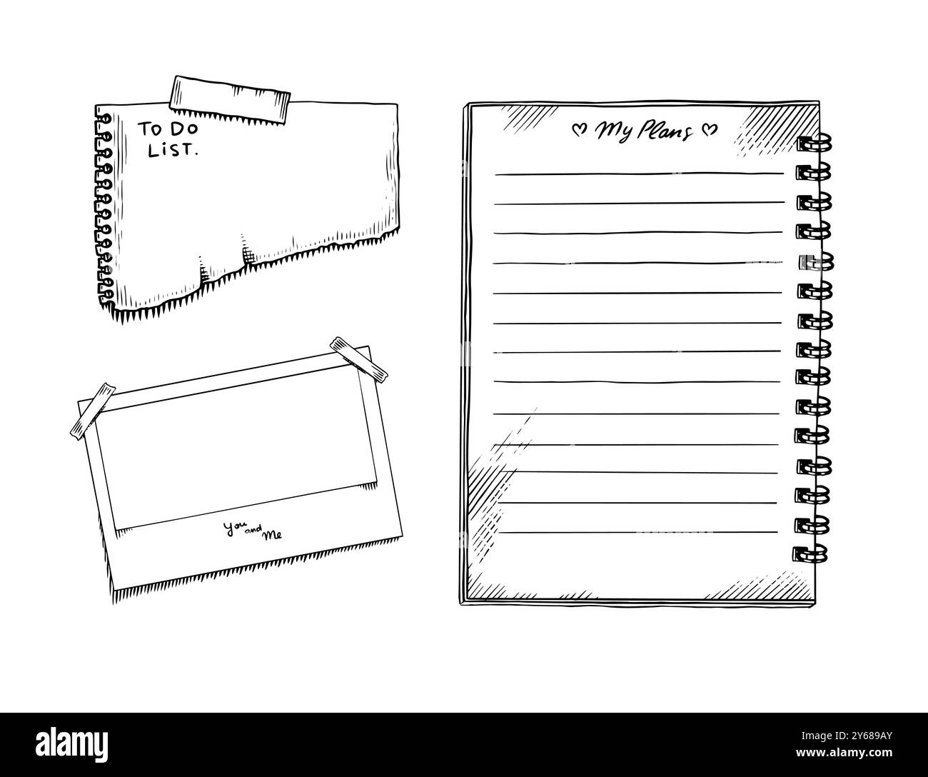 Paper notes for daily planner. Hand drawn bullet journal elements ...