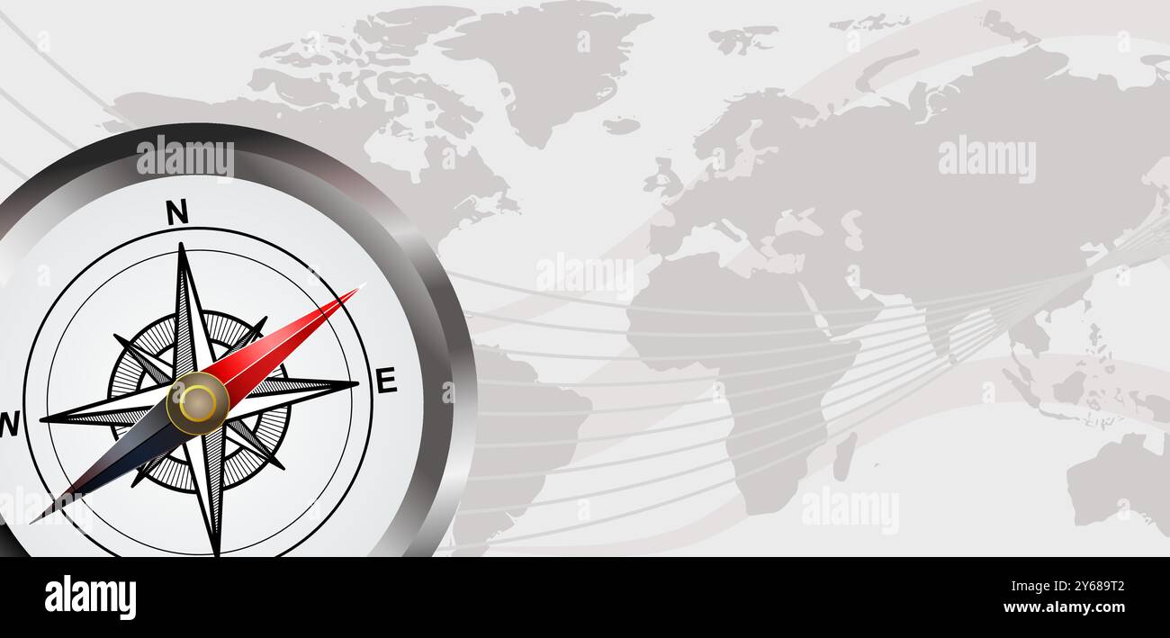 black retro compass on the background of world map Stock Vector Image ...