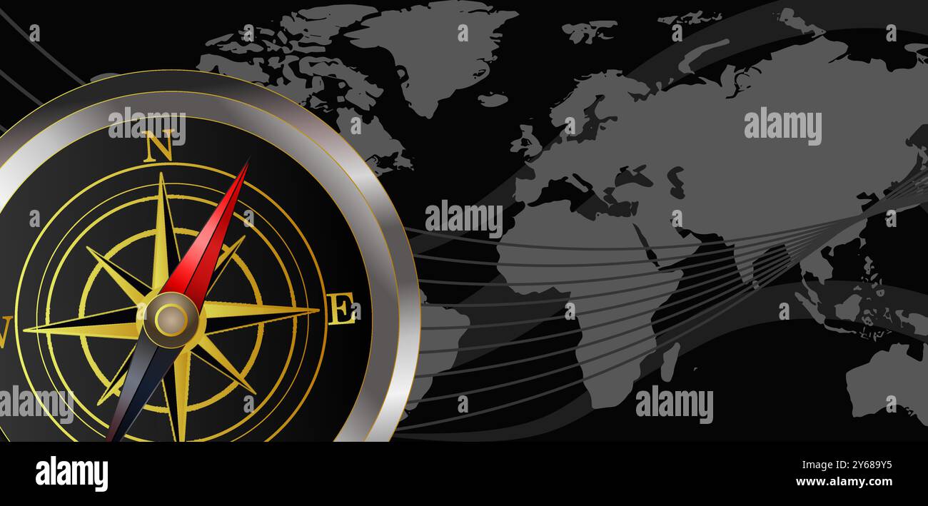 black retro compass on the background of world map Stock Vector Image ...