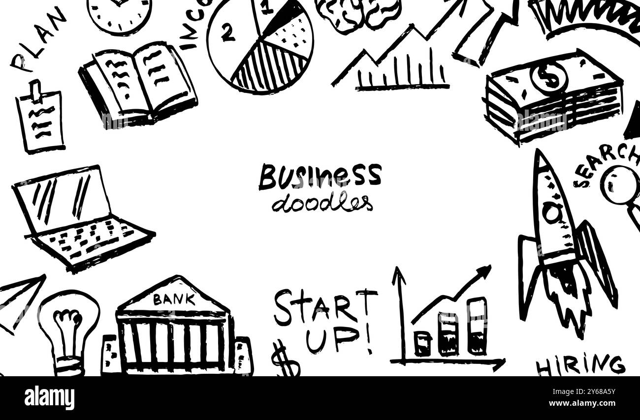 Business doodles hand drawn icons. Management concept. Vector clipart ...