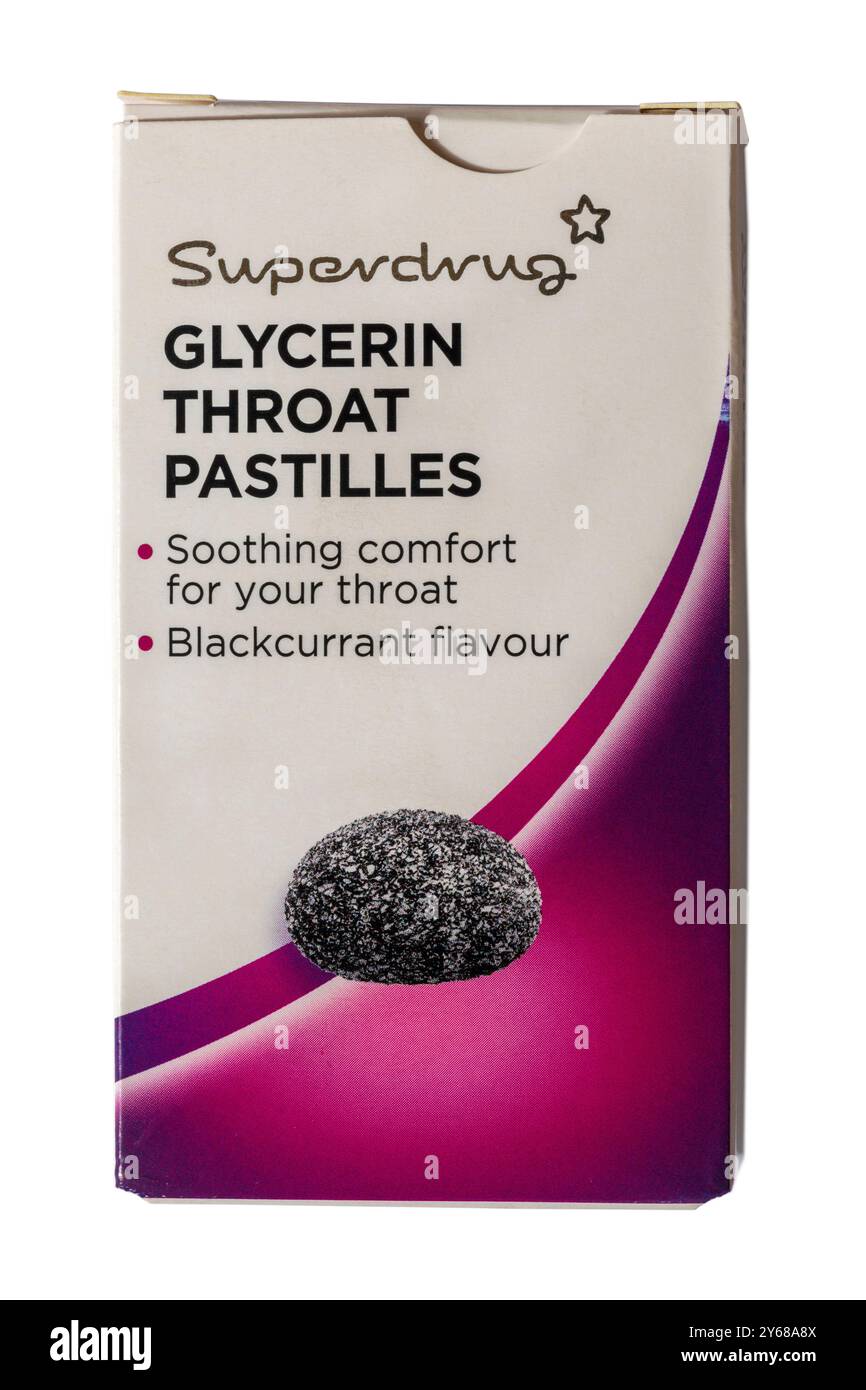 Box of Superdrug Glycerin Throat Pastilles isolated on white background ...
