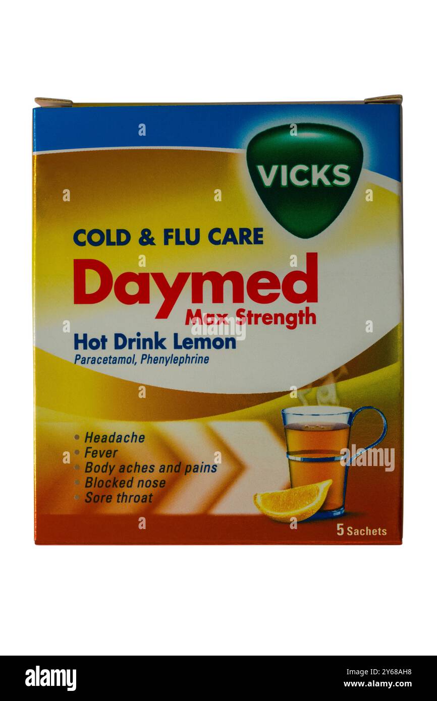 Box of Vicks Cold & Flu Care Daymed max strength isolated on white ...