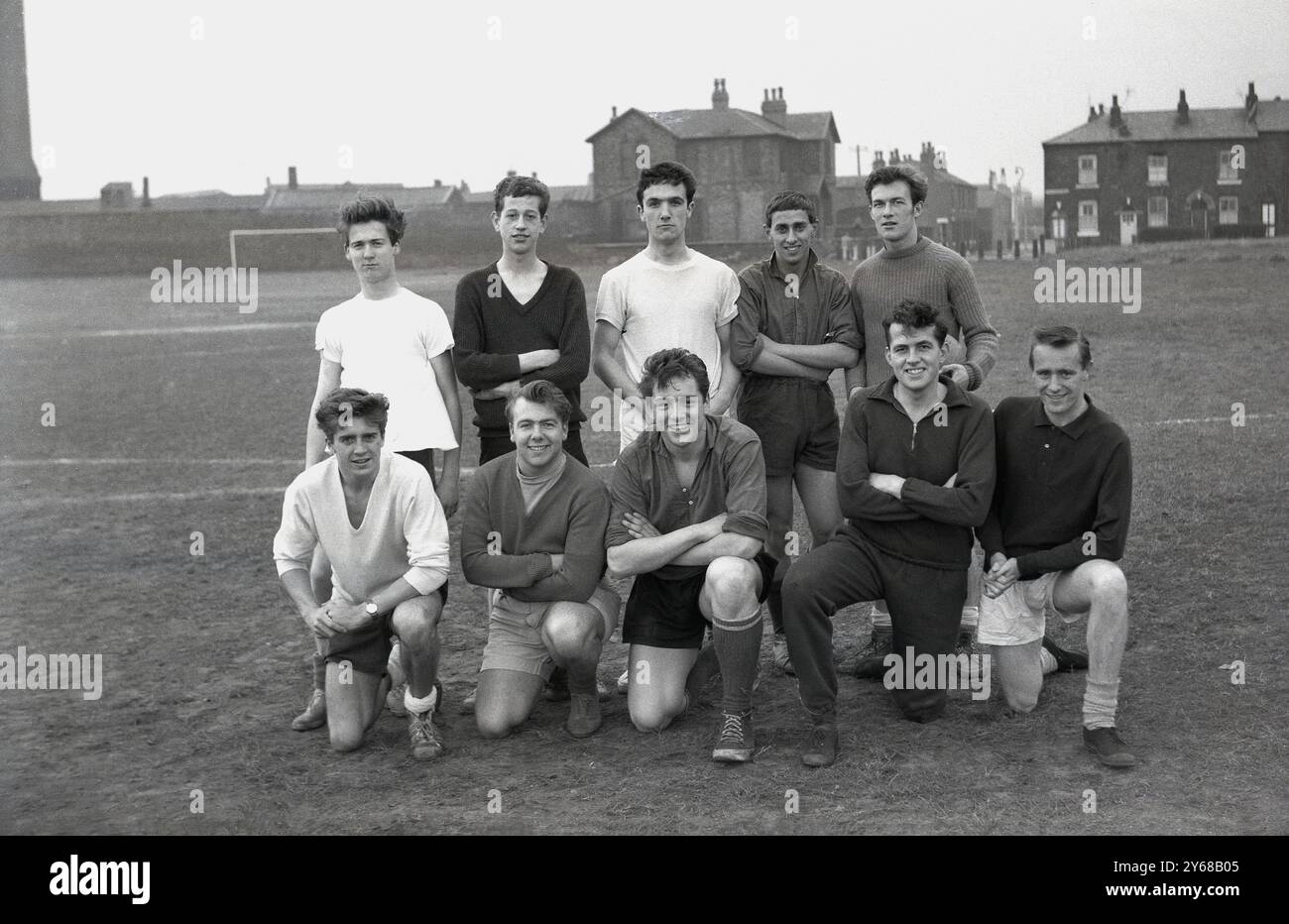 1960s, historical, fresh faced young men,in the kit of the era ...