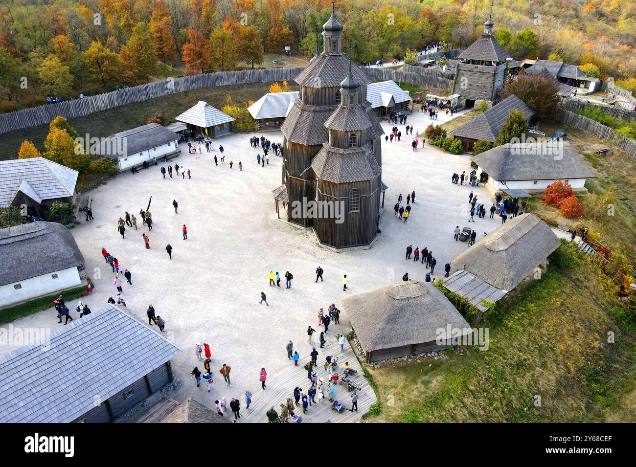 Ukraine Zaporizhzhia Cossacks. Old wooden vintage church and fortress ...