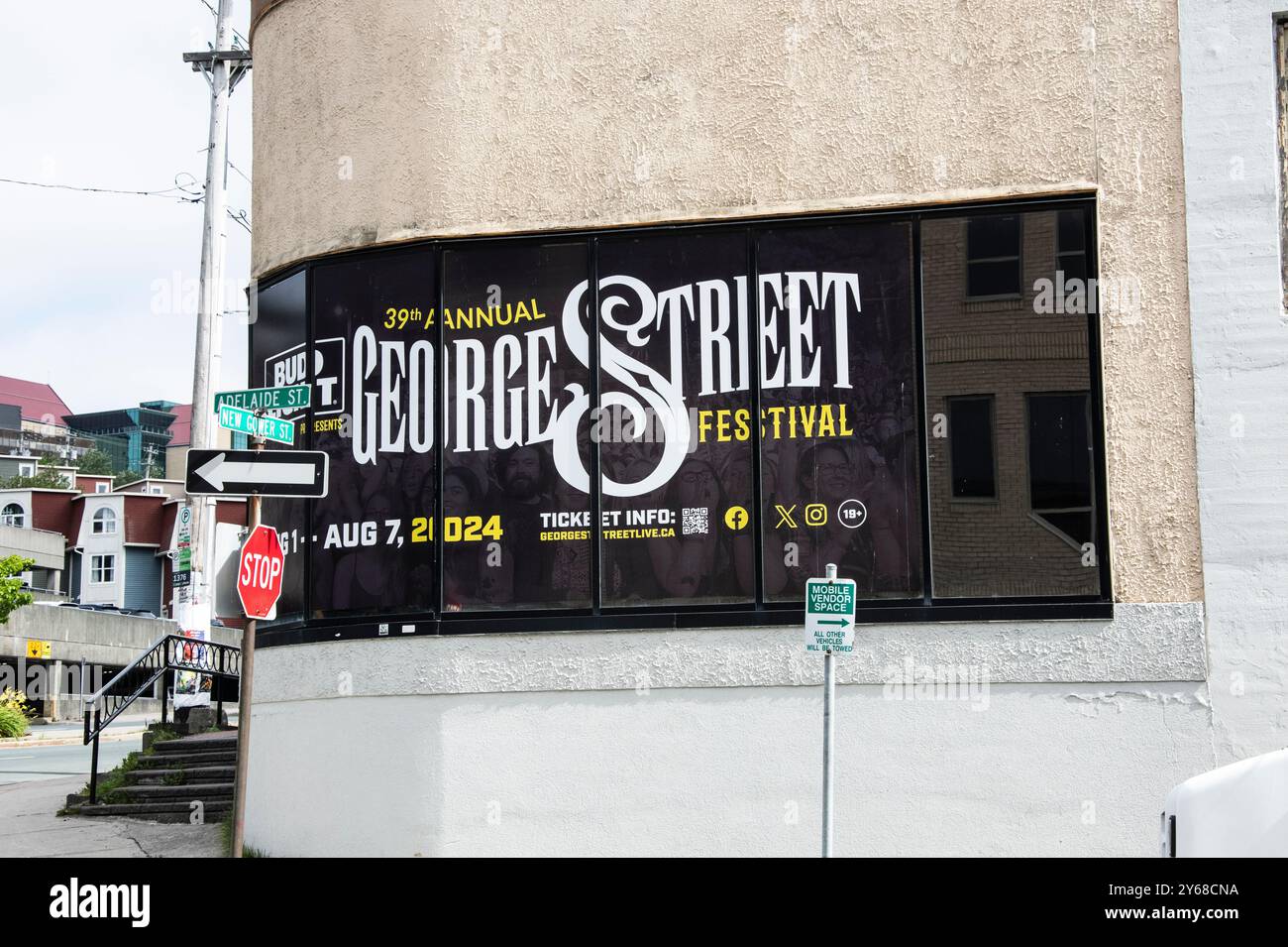 George Street Festival sign on Adelaide Street in downtown St. John's ...