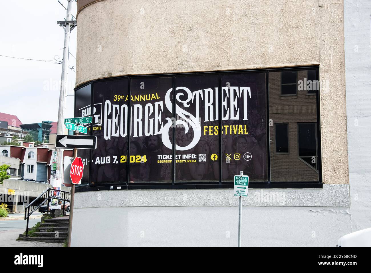 George Street Festival sign on Adelaide Street in downtown St. John's ...