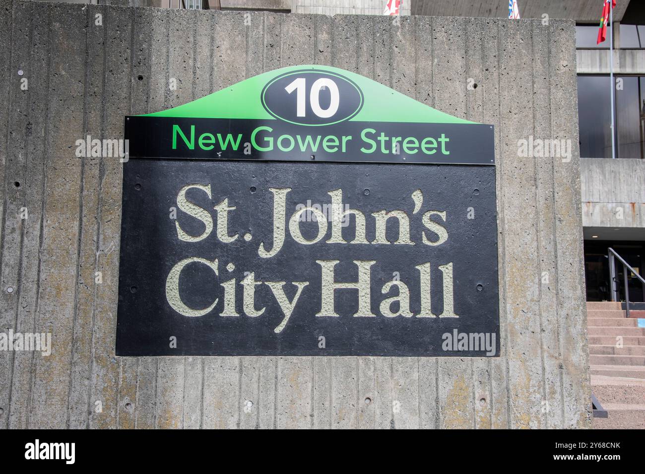 City hall sign on New Gower Street in downtown St. John's, Newfoundland ...