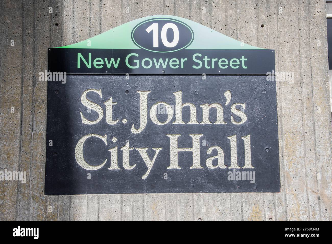 City hall sign on New Gower Street in downtown St. John's, Newfoundland ...