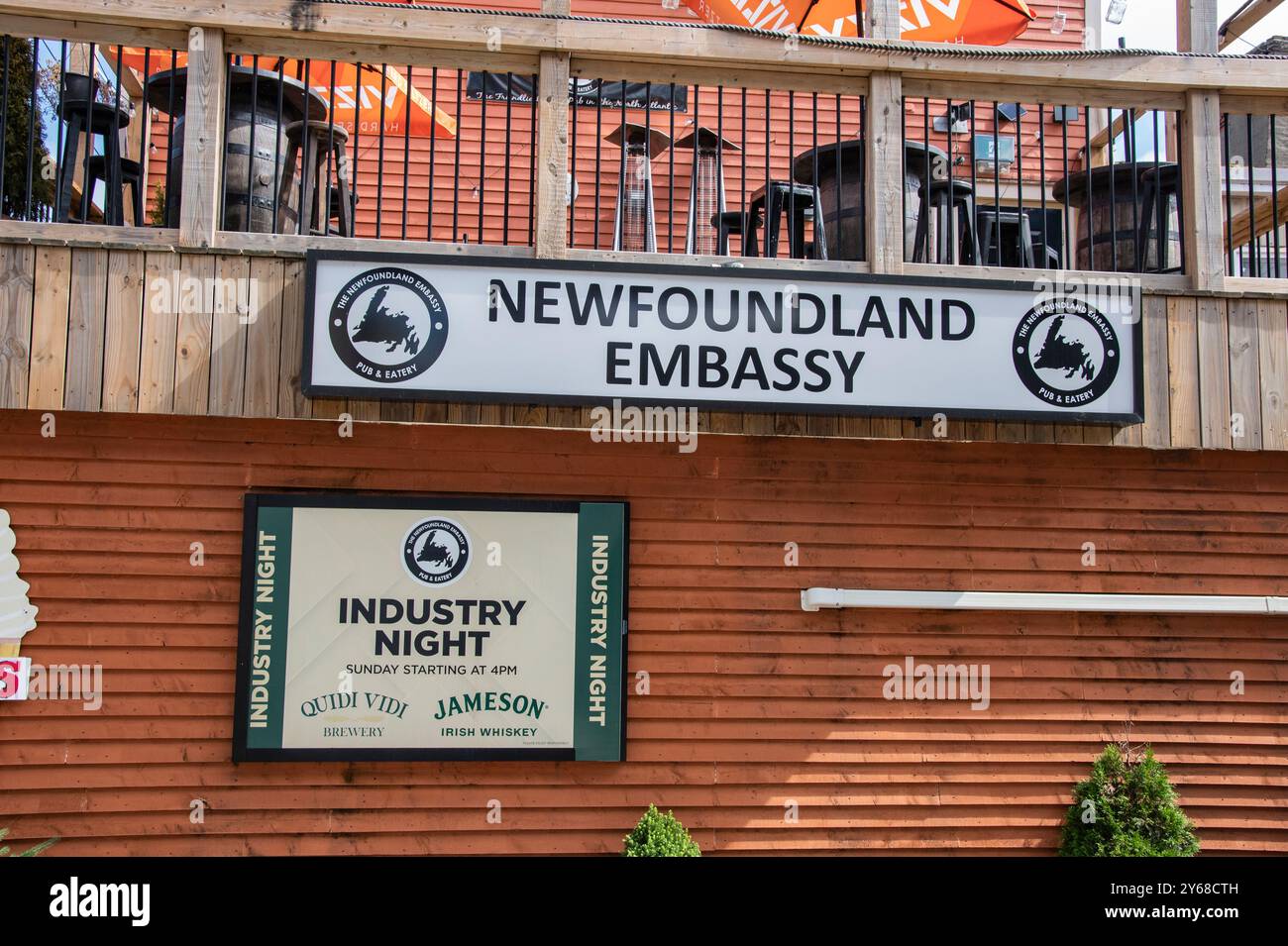 Newfoundland Embassy pub sign on New Gower Street in downtown St. John ...